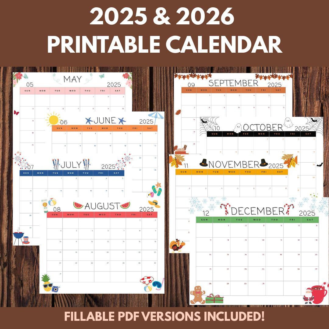 2025-2026 Calendar Printable, Cute Kids Calendar 2025-2026, Wall ...
