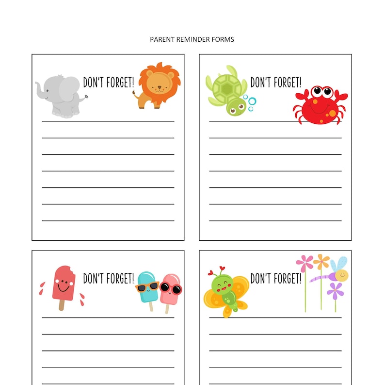 Daycare Nursery Parent Reminder Slips Digital Download PDF - Etsy