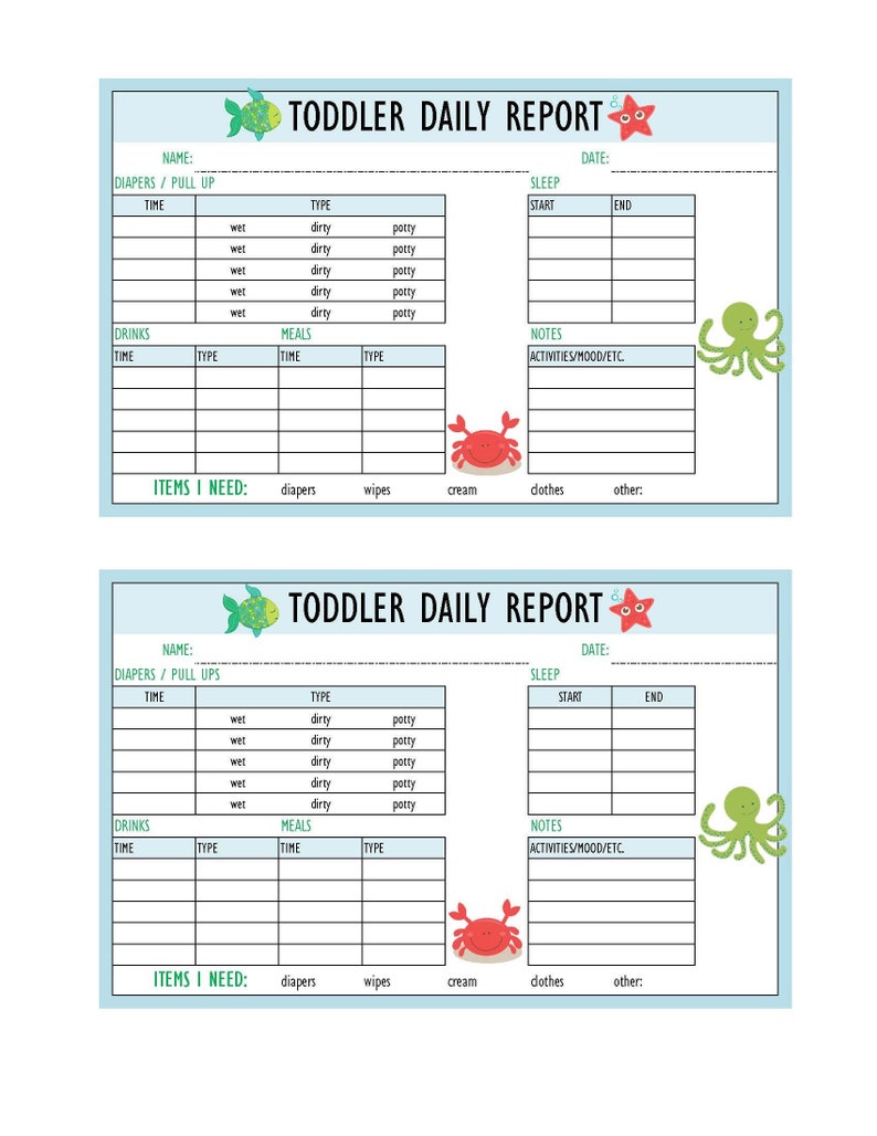Daycare Toddler Daily Report Digital Instant Download PDF - Etsy