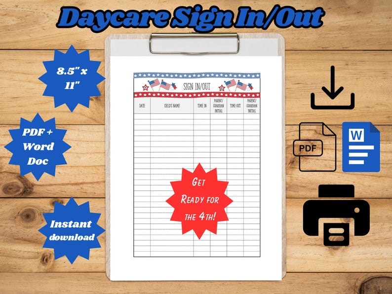 Daycare Paperwork, Daycare Forms, Childcare Sign In, Childcare Sign Out ...