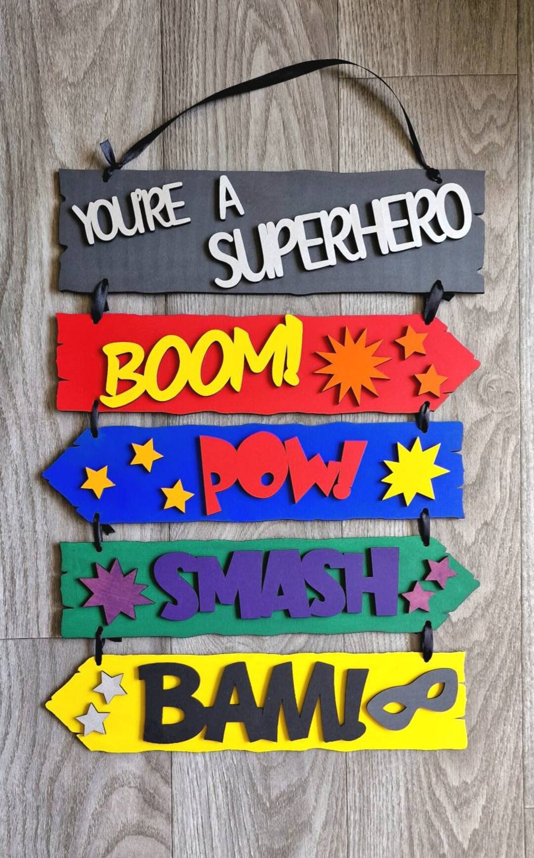 Super Hero Hanging Wall Sign, Comic Style Hero Decor, Boys Bedroom ...