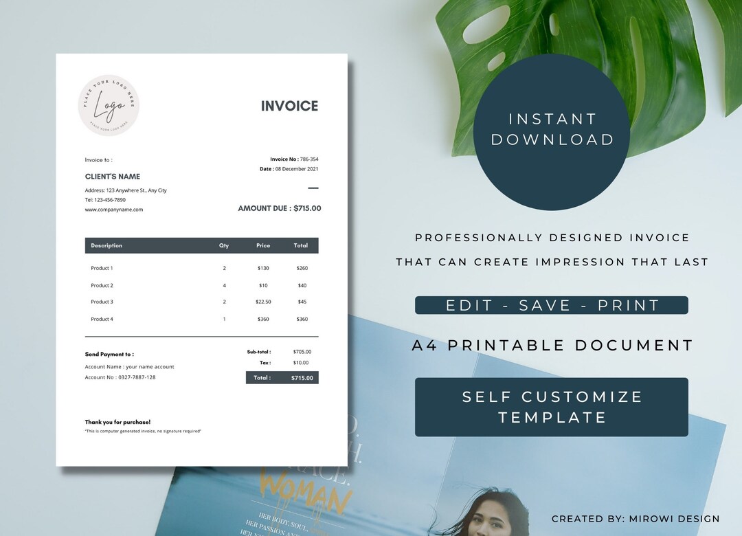 CANVA Invoice Template | Editable Invoice Template | Canva Template ...