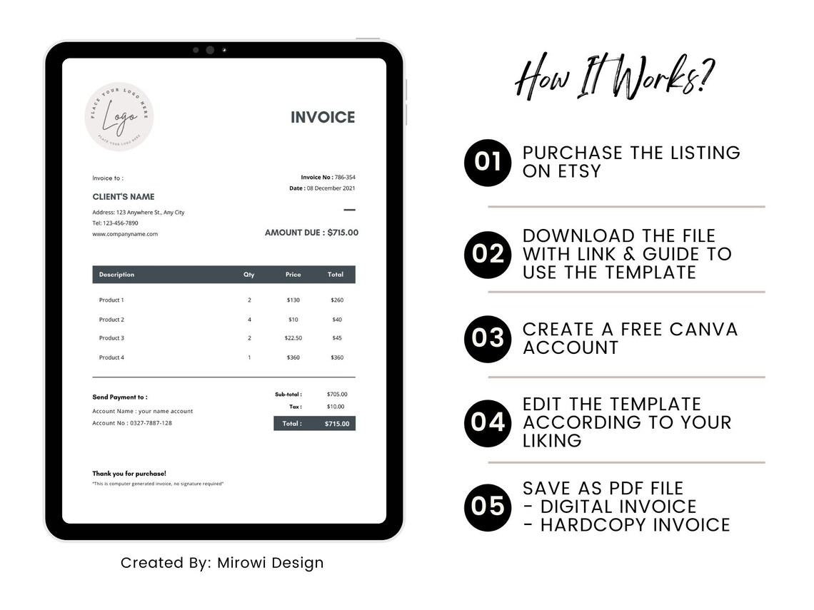 CANVA Invoice Template | Editable Invoice Template | Canva Template ...