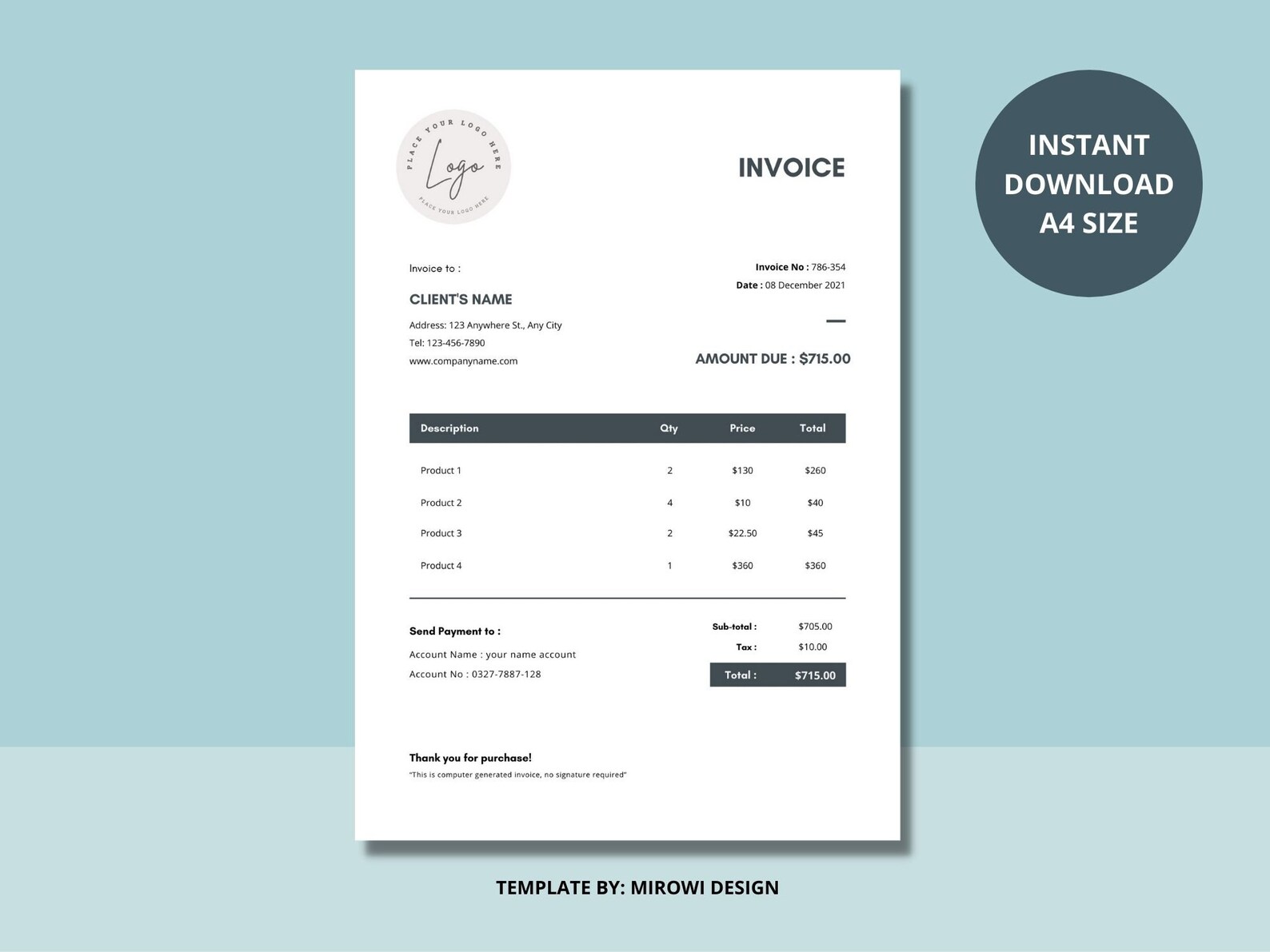 CANVA Invoice Template | Editable Invoice Template | Canva Template ...