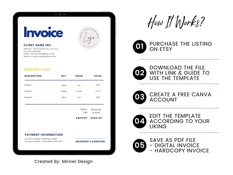 CANVA Invoice Template Editable Invoice Template Canva | Etsy