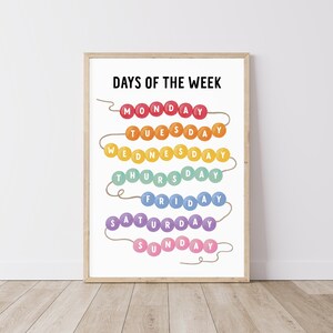 Days of the Week Poster, Printable Wall Art, Educational Print, Nursery ...