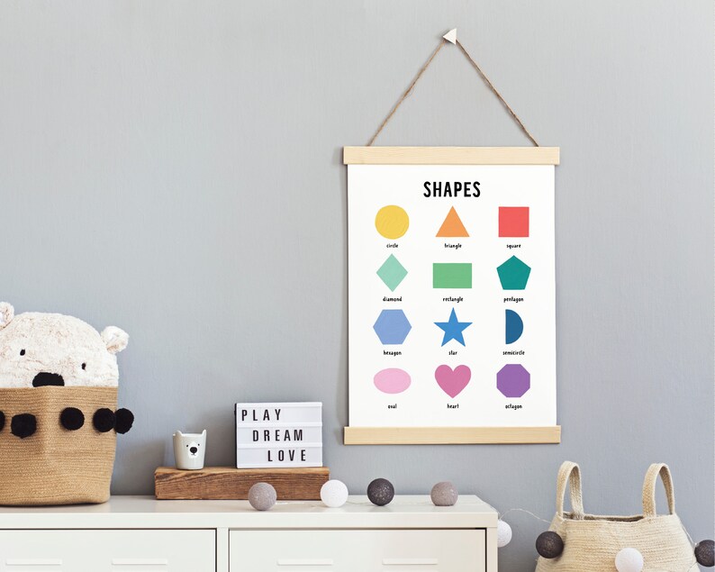 Shapes Print, Printable Shapes Wall Art, Educational Poster, Nursery ...