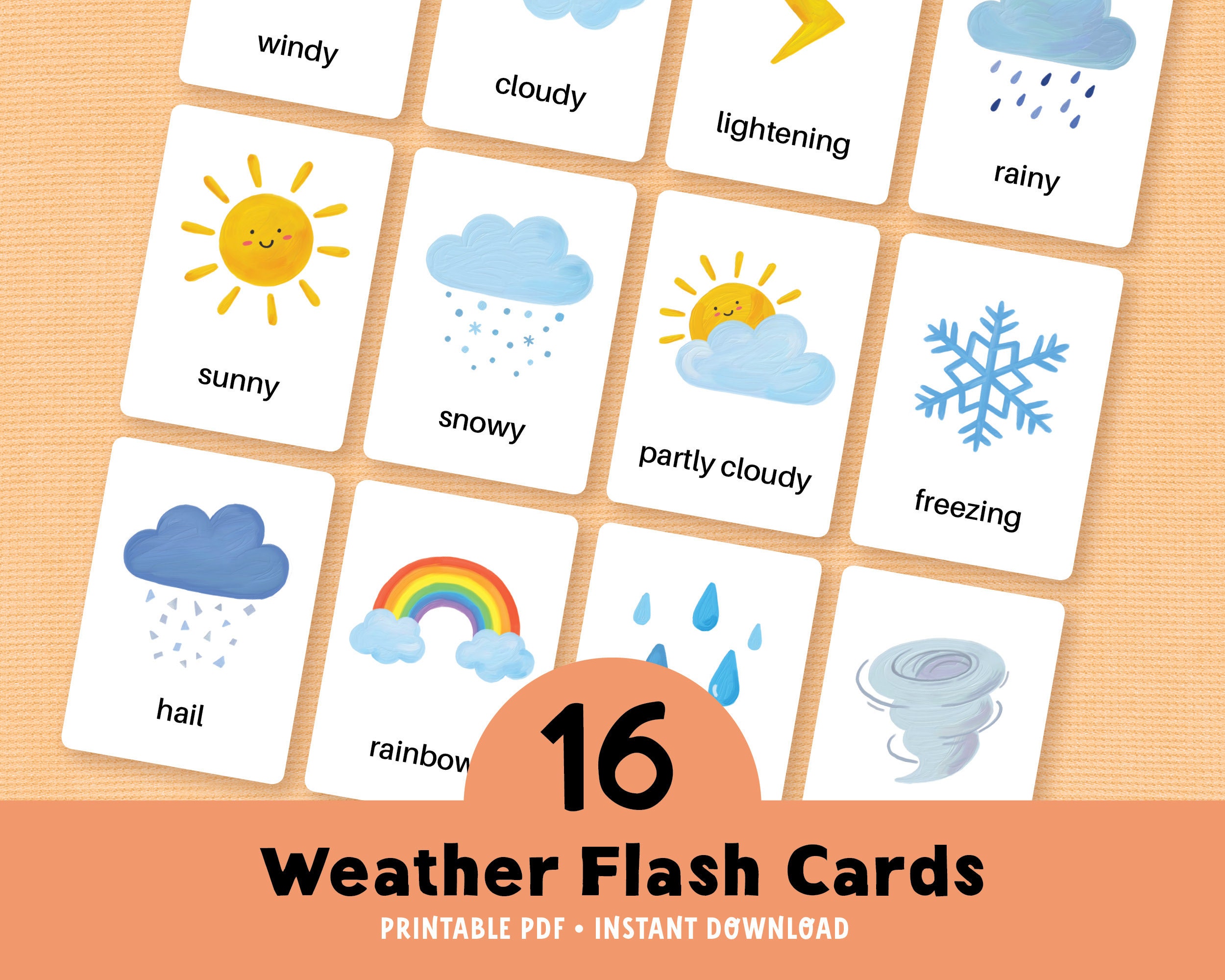 Weather Flashcards - Printable Kids Weather Activity - Montessori 3 ...