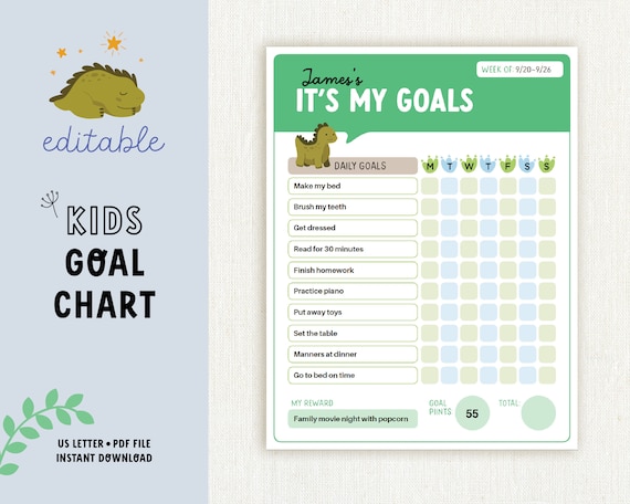 Printable Goal Chart for Kids Daily Routine Daily to Do - Etsy