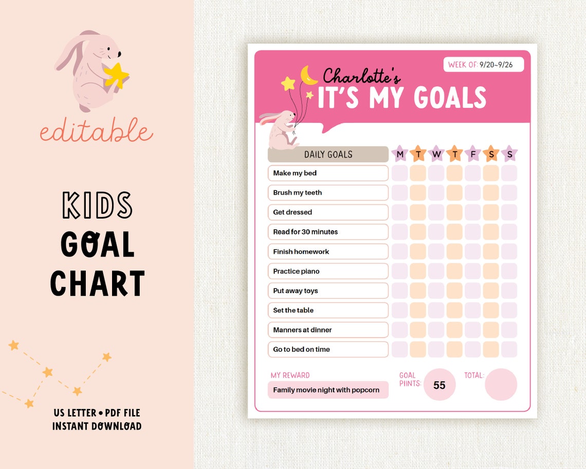 Printable Goal Chart for Kids Daily Routine Daily to Do List ...
