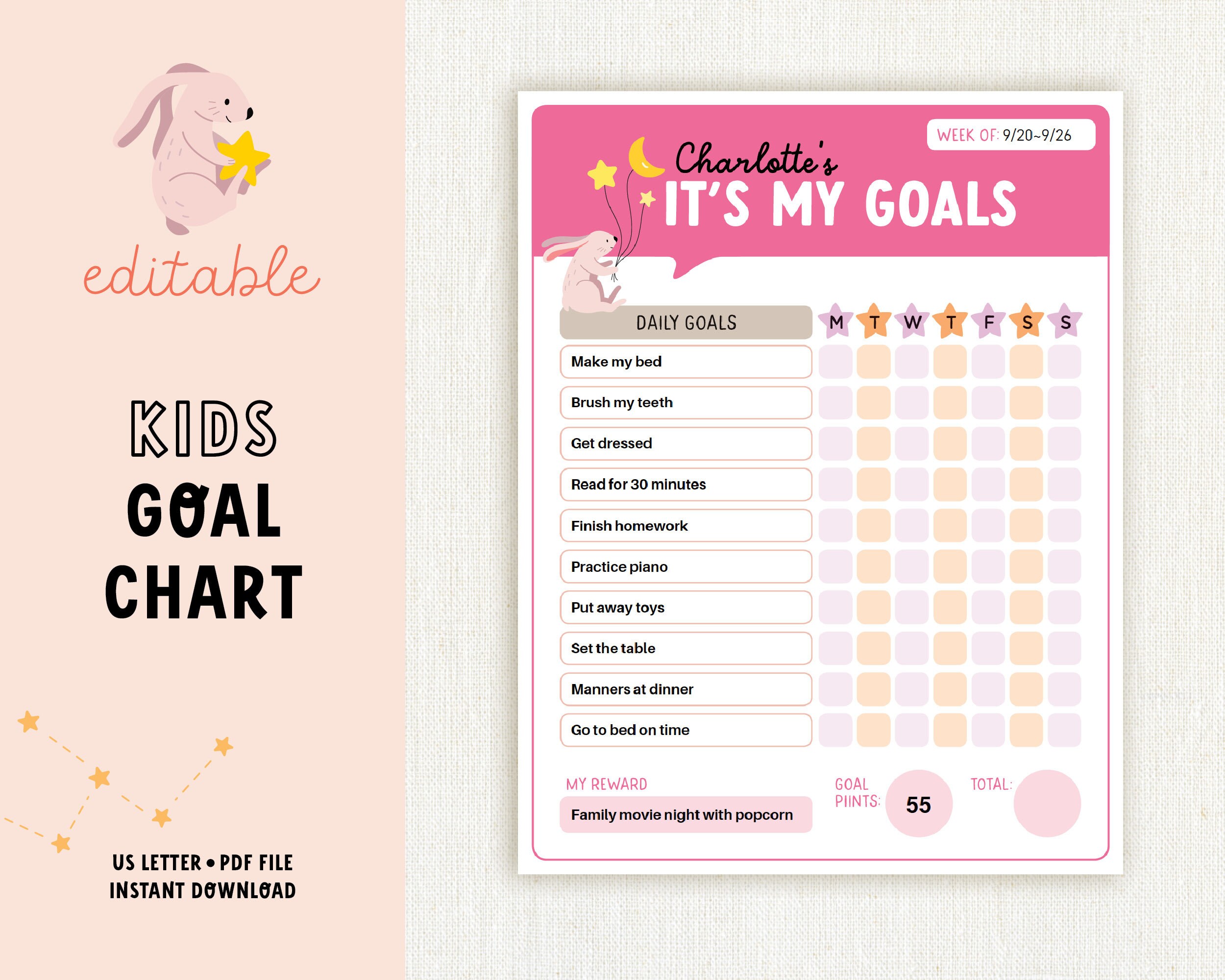 Printable Goal Chart for Kids - Daily Routine - Daily to Do List ...