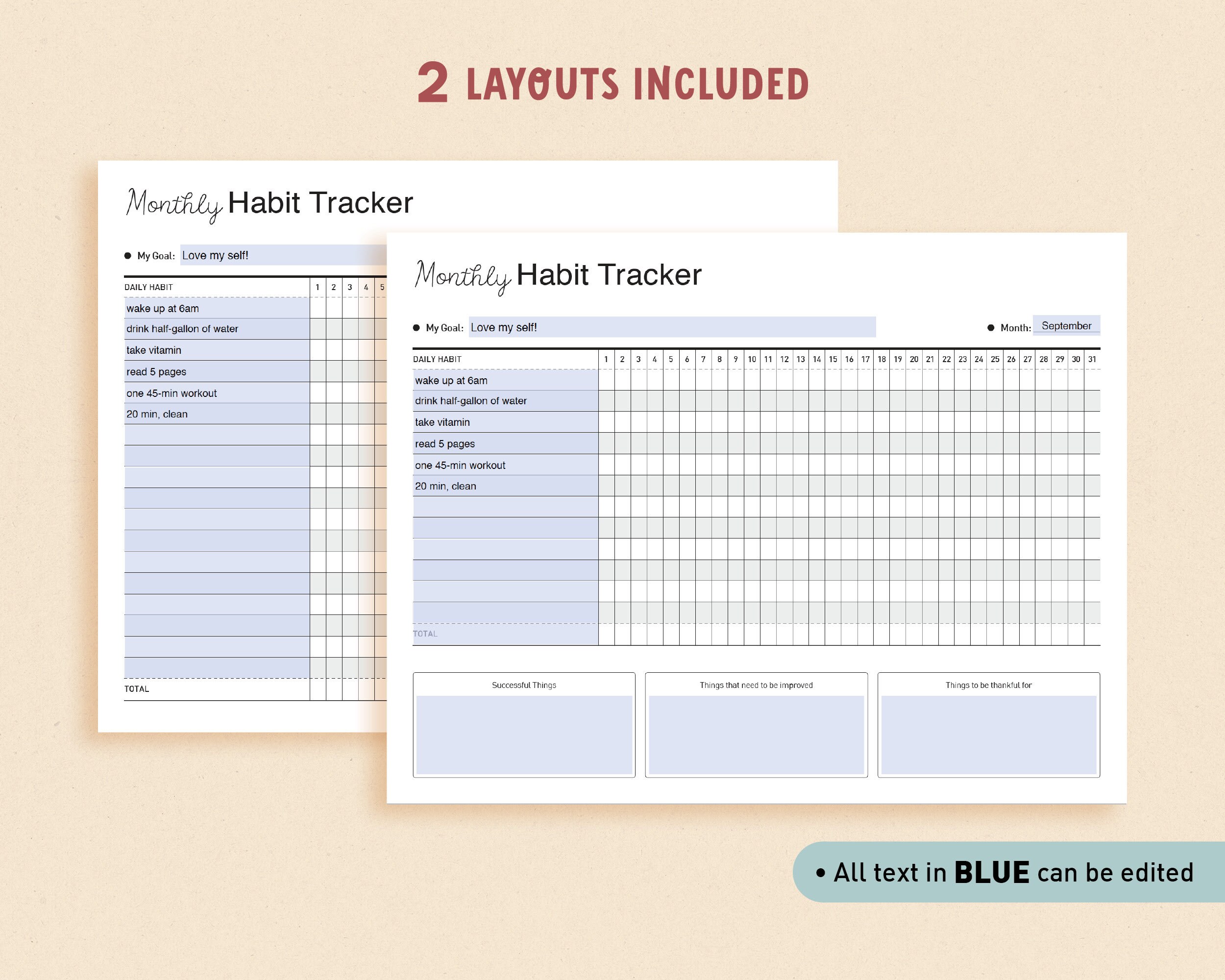 Monthly Habit Tracker - Printable Goal Tracker - Simple Habit Planner ...