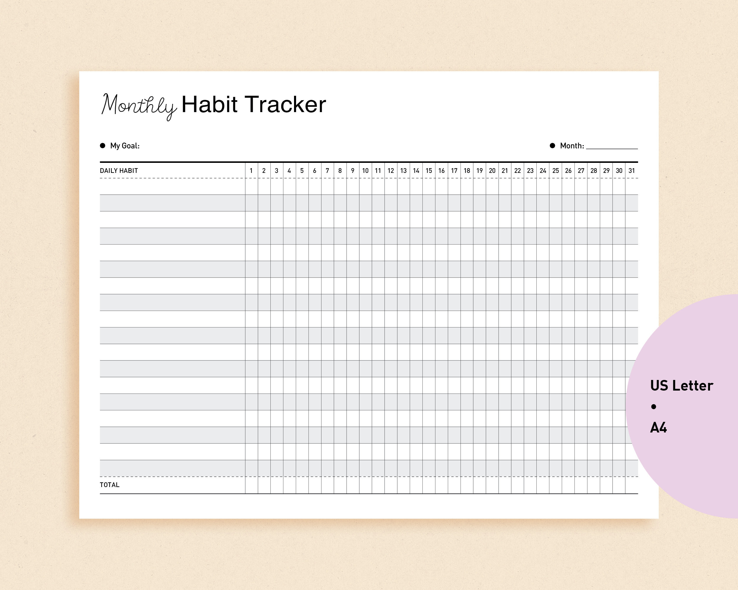 Monthly Habit Tracker - Printable Goal Tracker - Simple Habit Planner ...
