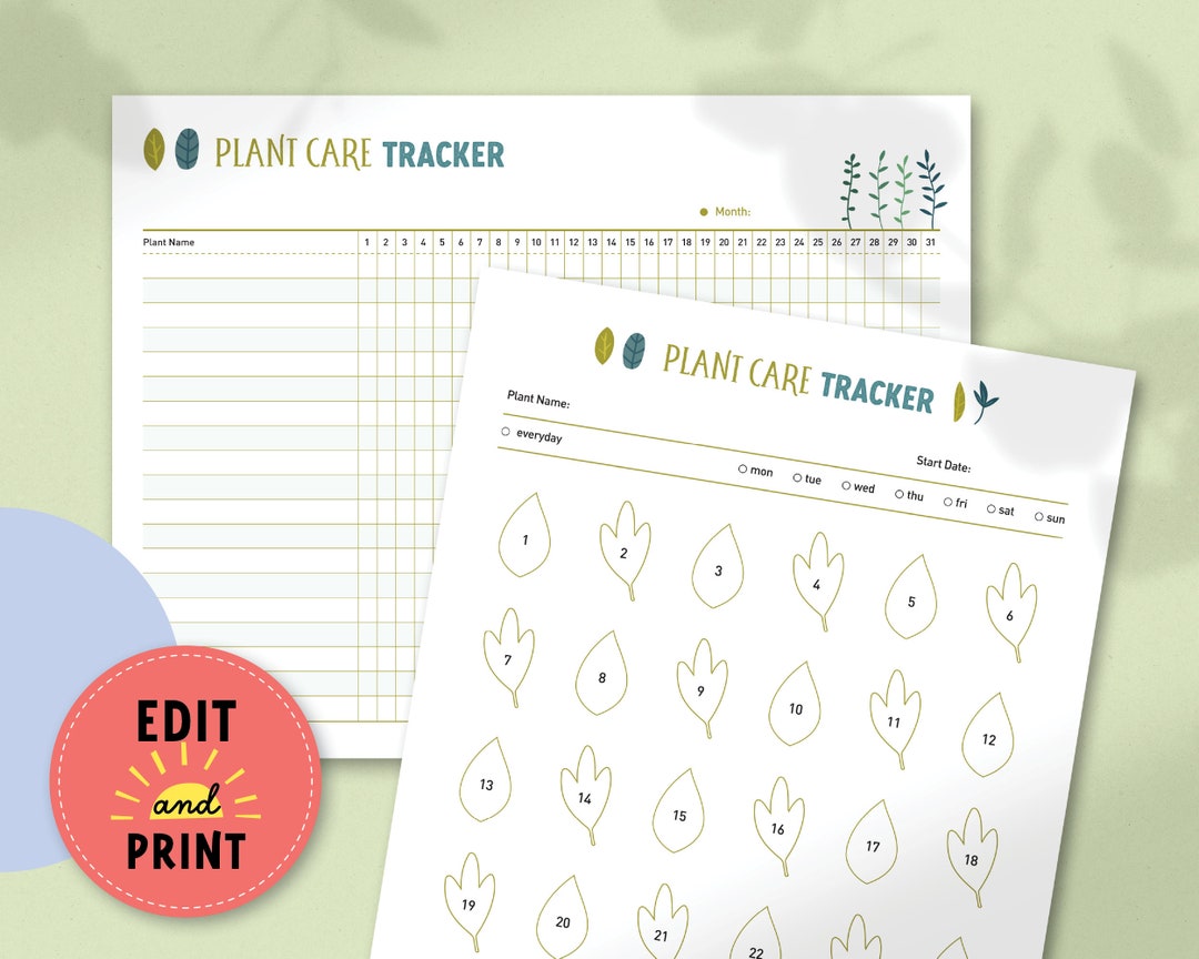 Plant Care Tracker Printable - Plant Watering Log - Plant Care Calendar ...