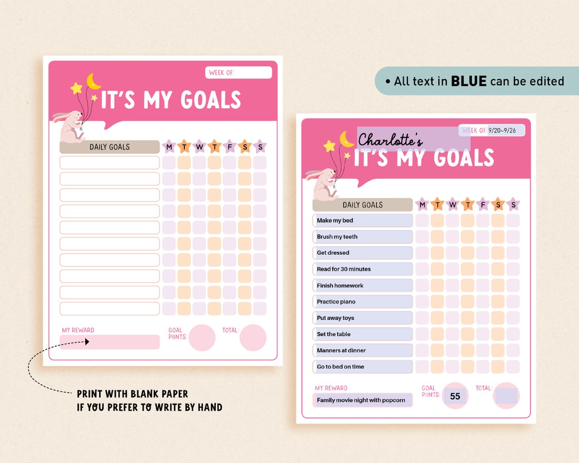 Printable Goal Chart for Kids Daily Routine Daily to Do List ...