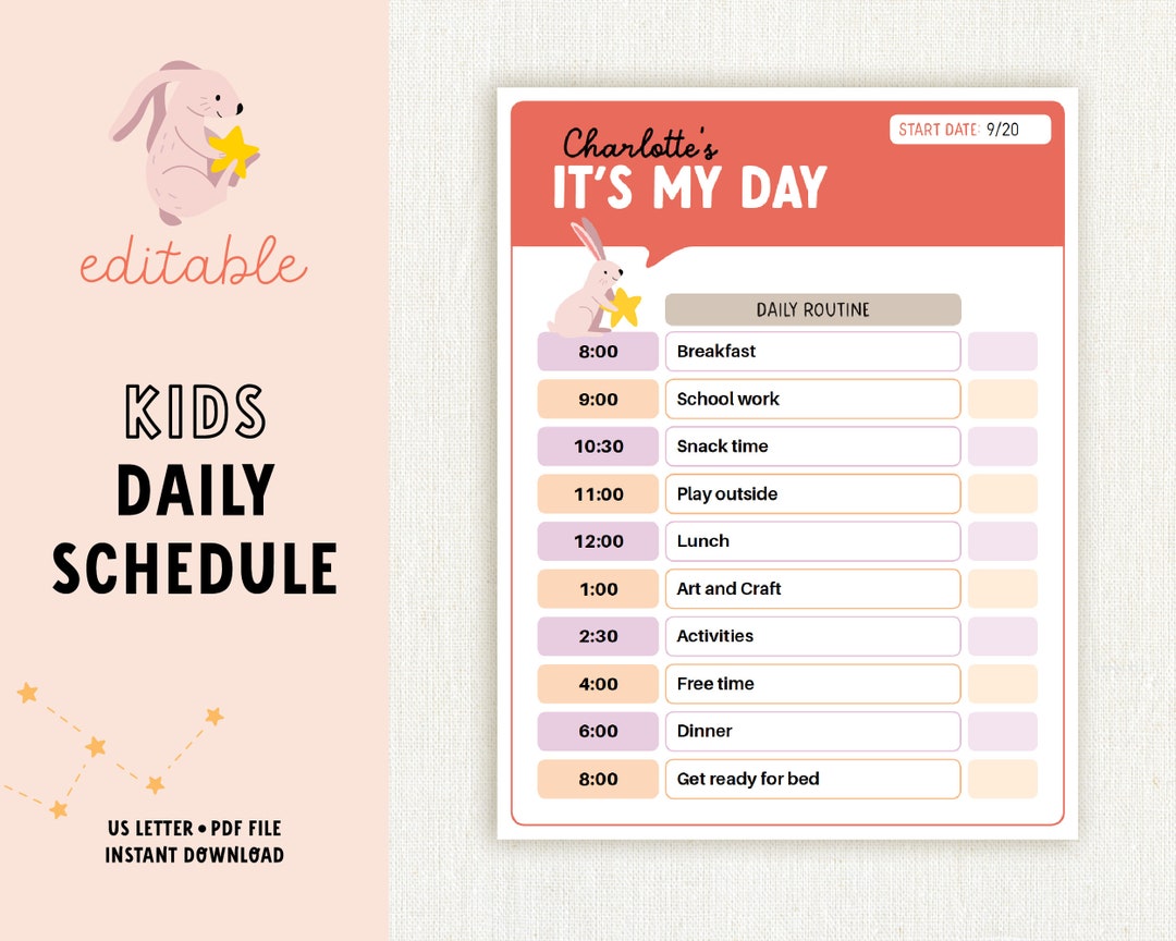 Daily Schedule for Kids - Daily Routine Chart - Homeschool Schedule ...