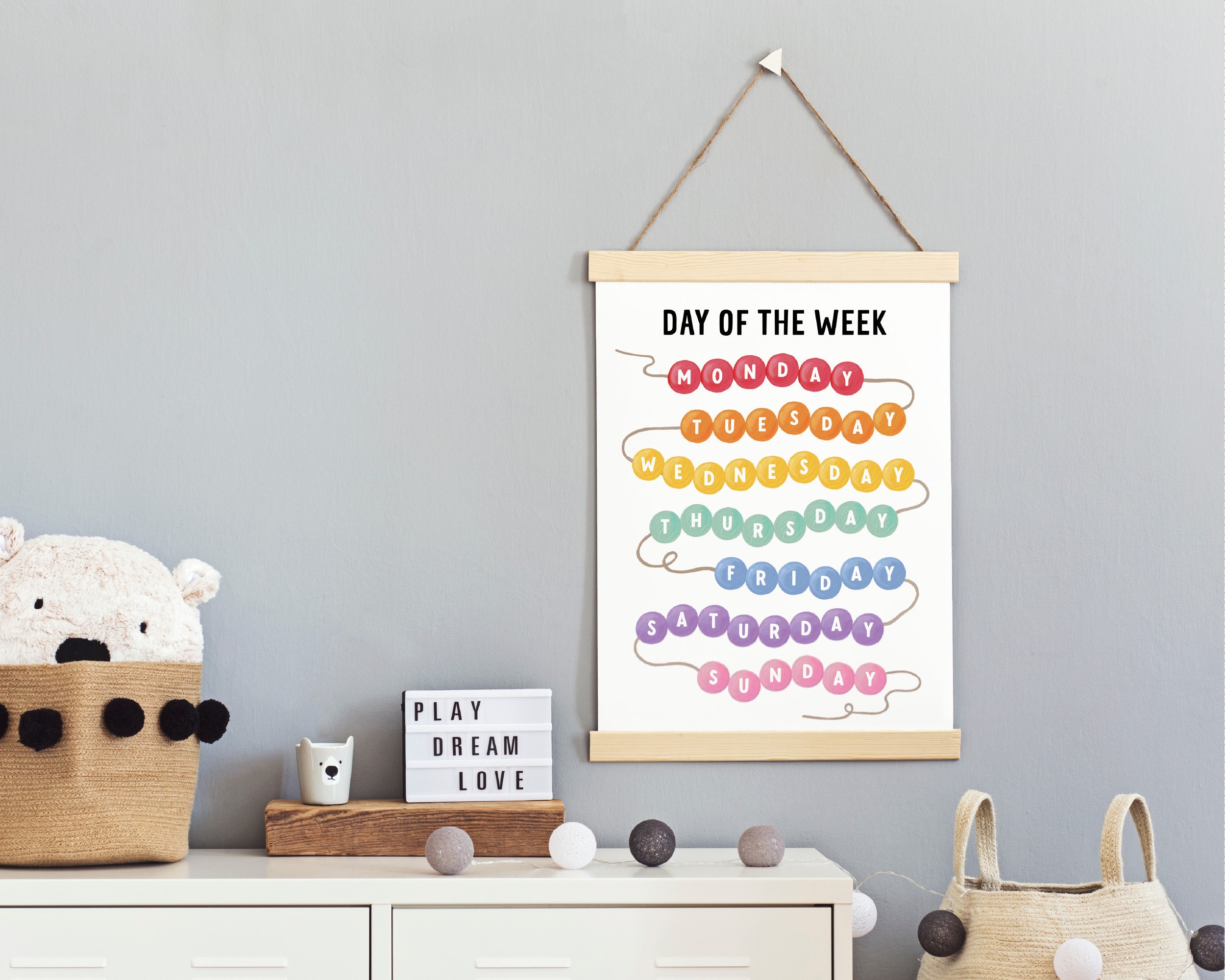 Days of the Week Poster, Printable Wall Art, Educational Print, Nursery ...
