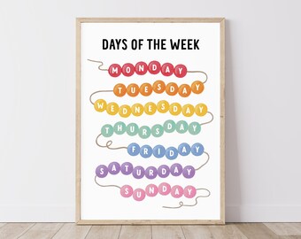 Days of the Week Printable Classroom Decor Nursery Wall Art - Etsy