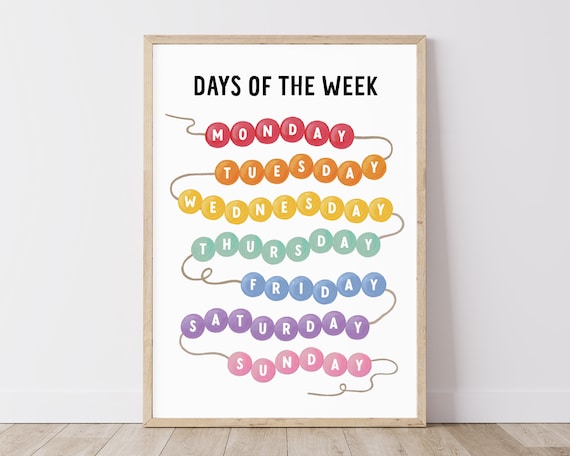 Days of the Week Poster Printable Wall Art Educational | Etsy