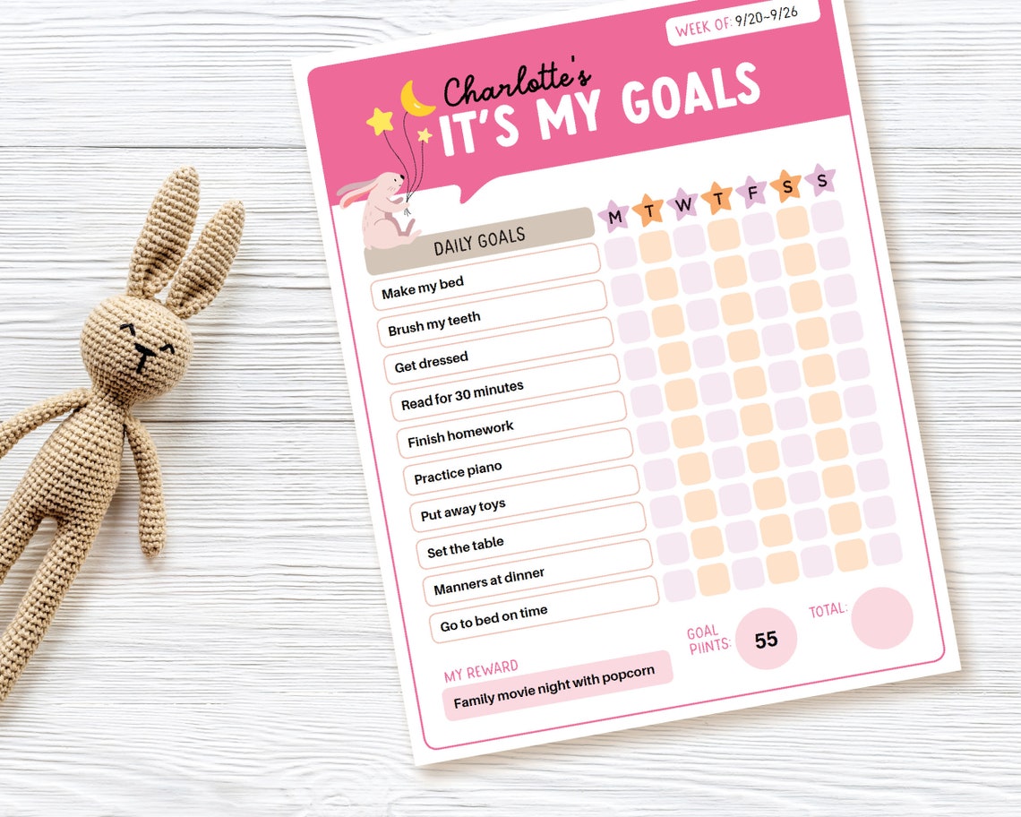 Printable Goal Chart for Kids Daily Routine Daily to Do List ...