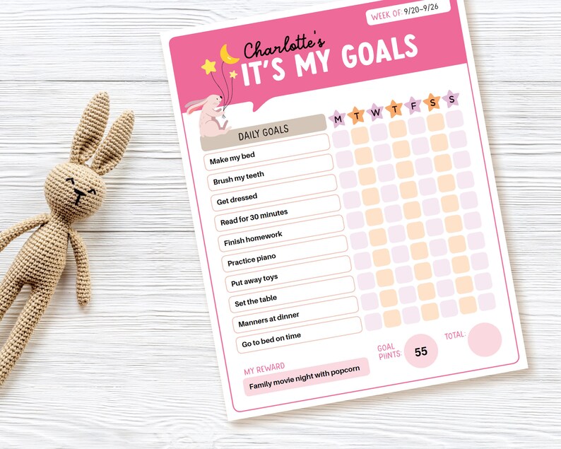 Printable Goal Chart for Kids - Daily Routine - Daily to Do List ...