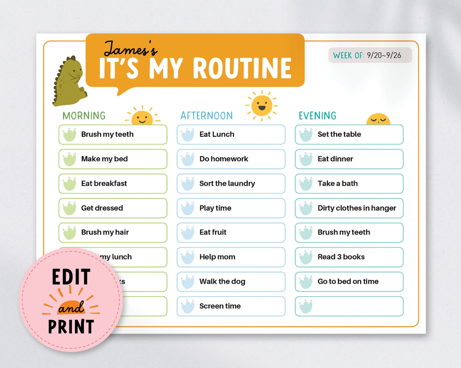 Daily Routine Chart for Kids - Daily Checklist - Kids Responsibility ...