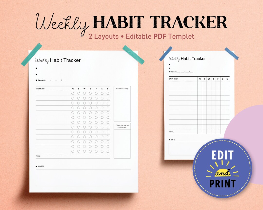Weekly Habit Tracker - Printable Goal Tracker - Simple Habit Planner ...