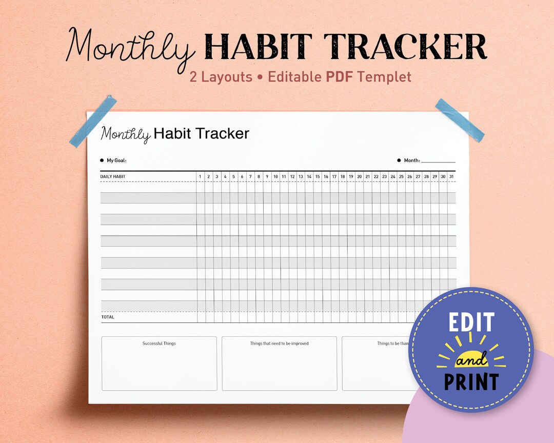 Monthly Habit Tracker - Printable Goal Tracker - Simple Habit Planner ...