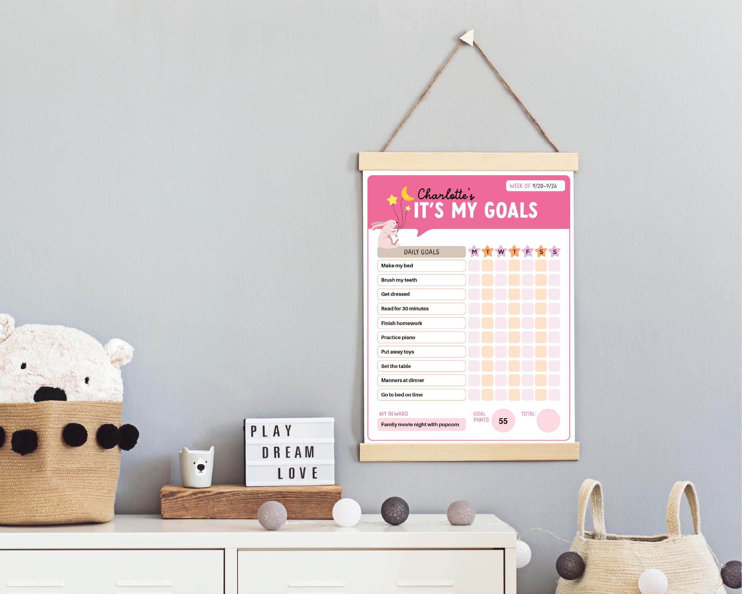 Printable Goal Chart for Kids - Daily Routine - Daily to Do List ...