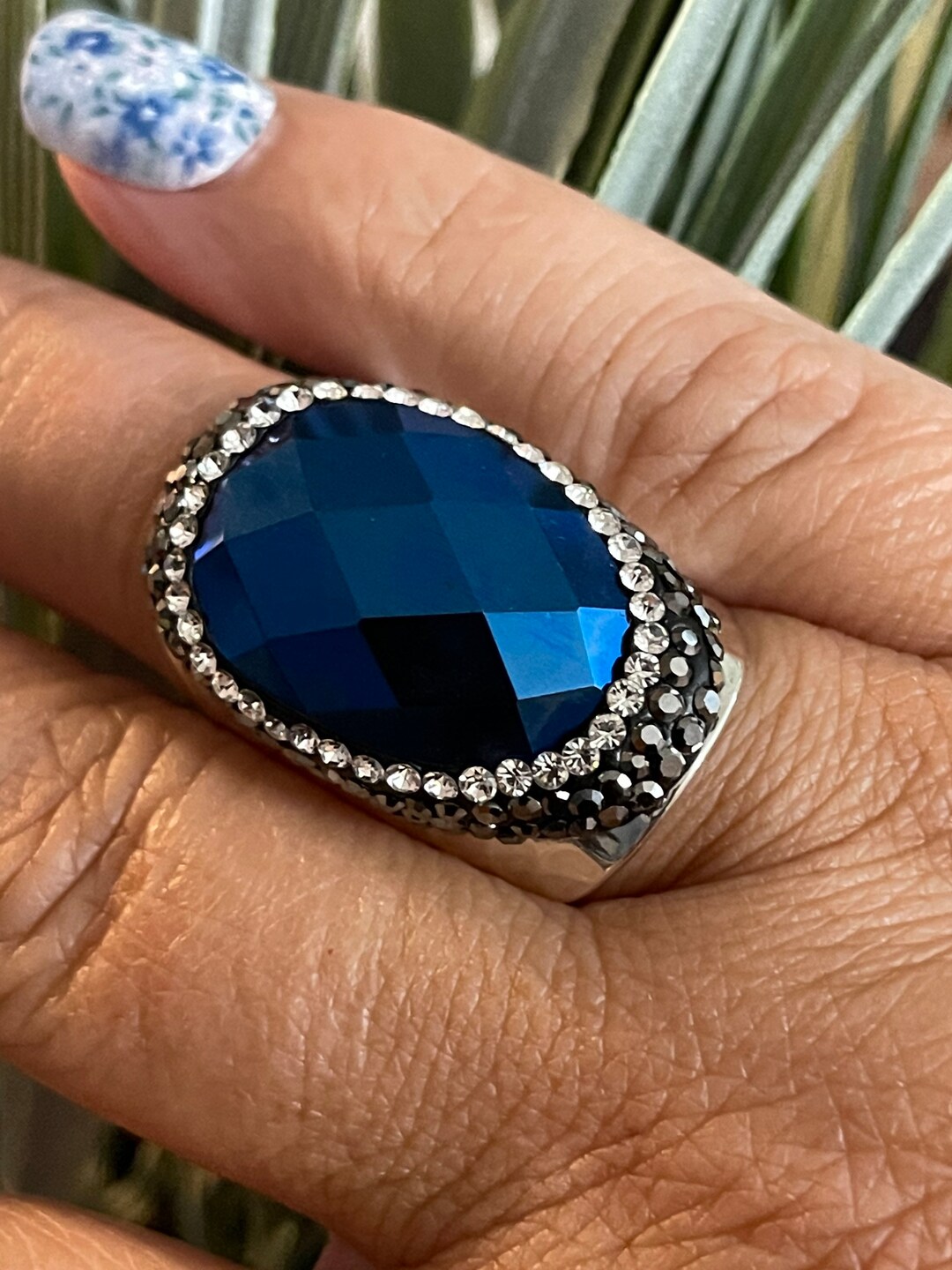 The Sea Ring. Blue Ring. Blue Natural Crystal Faceted Ring. Micro Pave ...