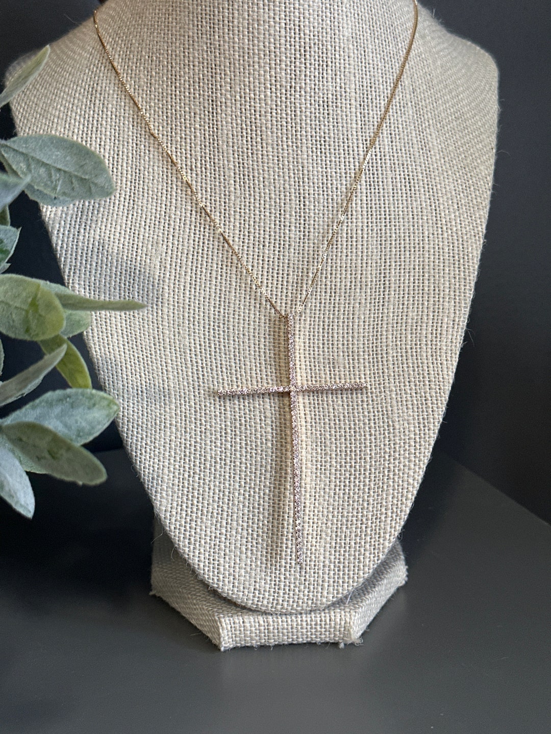 Big Cross Necklace. Sparkly Gold Cross on a Longer Chain. 18 in Chain ...