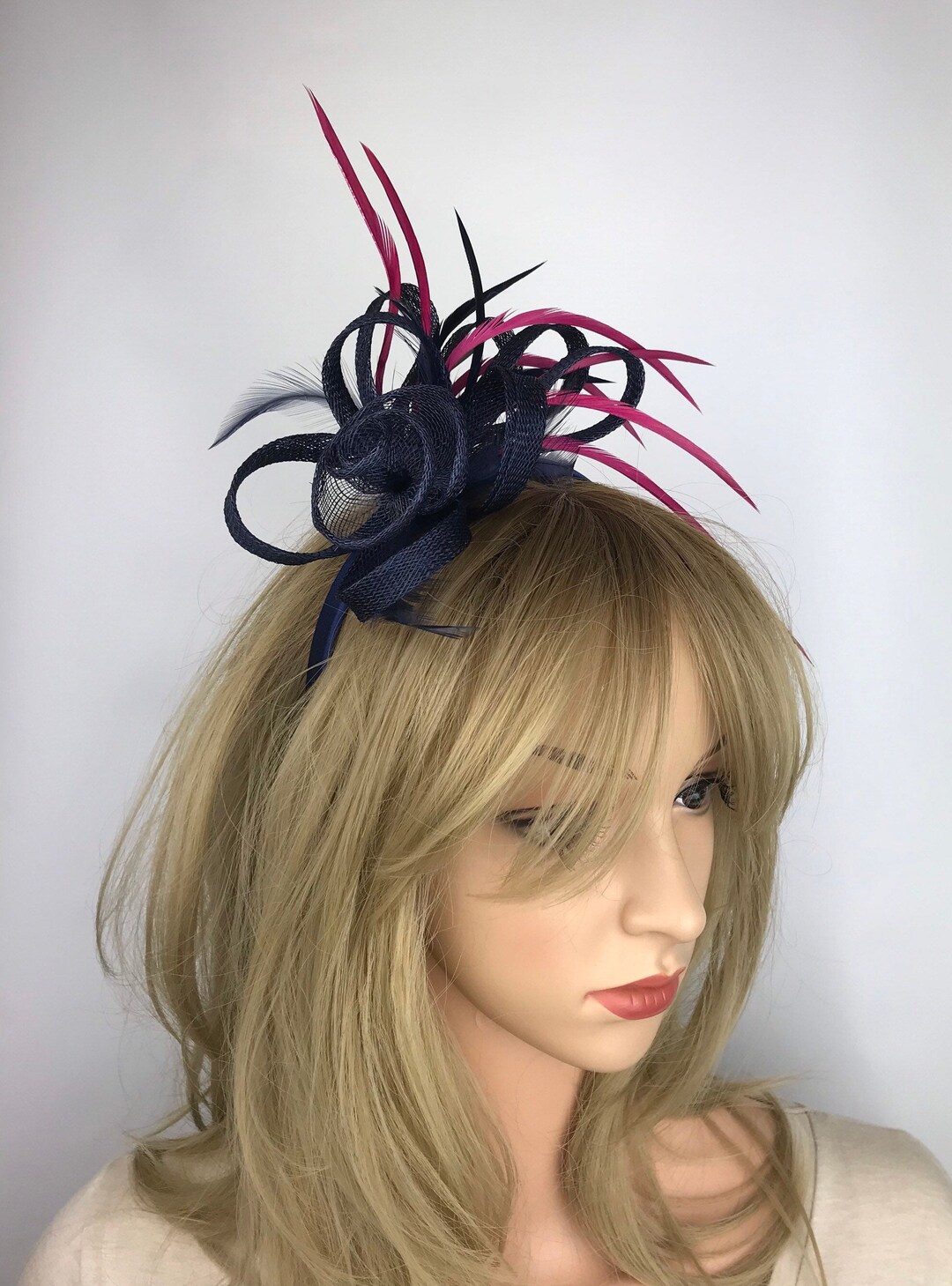 Navy Blue and Pink Fascinator Dark Blue Fascinator on Headband And Clip ...