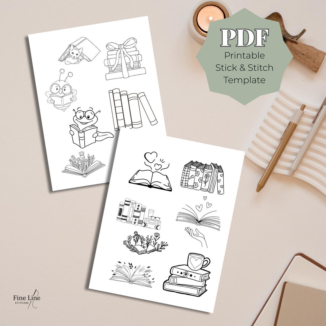 Book Stick and Stitch PDF Template, Printable Hand Embroidery Patterns ...