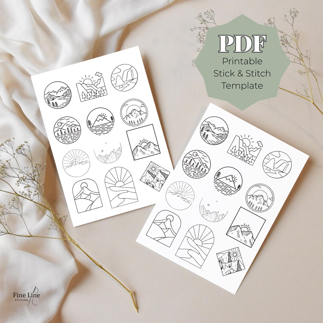 Mountain Landscape Stick and Stitch PDF Template, Nature Hand ...