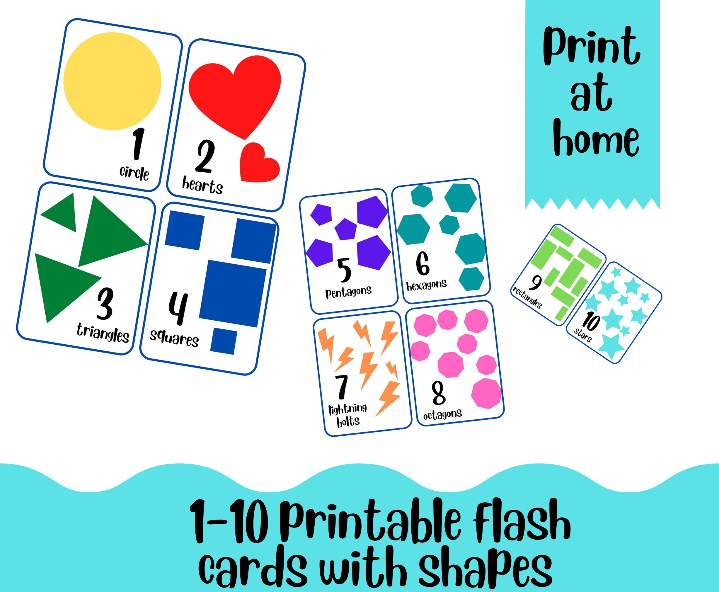 1-10 Printable Flashcards With Shapes - Etsy