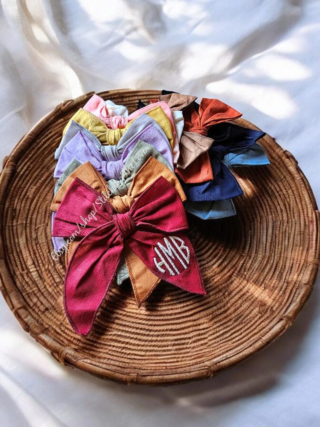 Monogrammed Hair Bow, Fabric Hair Bow,personalized Hair Bow,embroidered ...