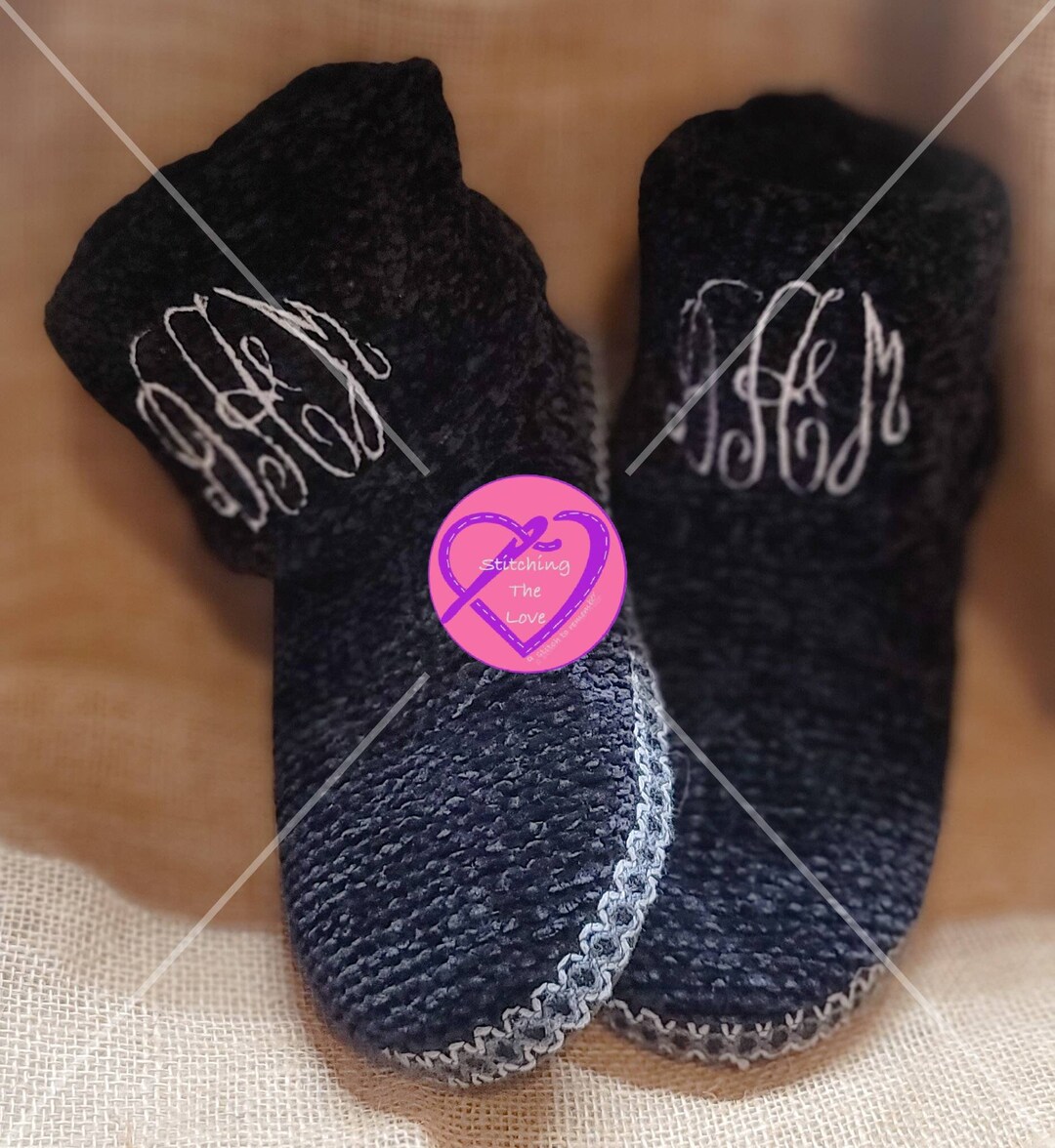 Monogram Embroidered Slippers|personalized Booties|pull on Slippers ...