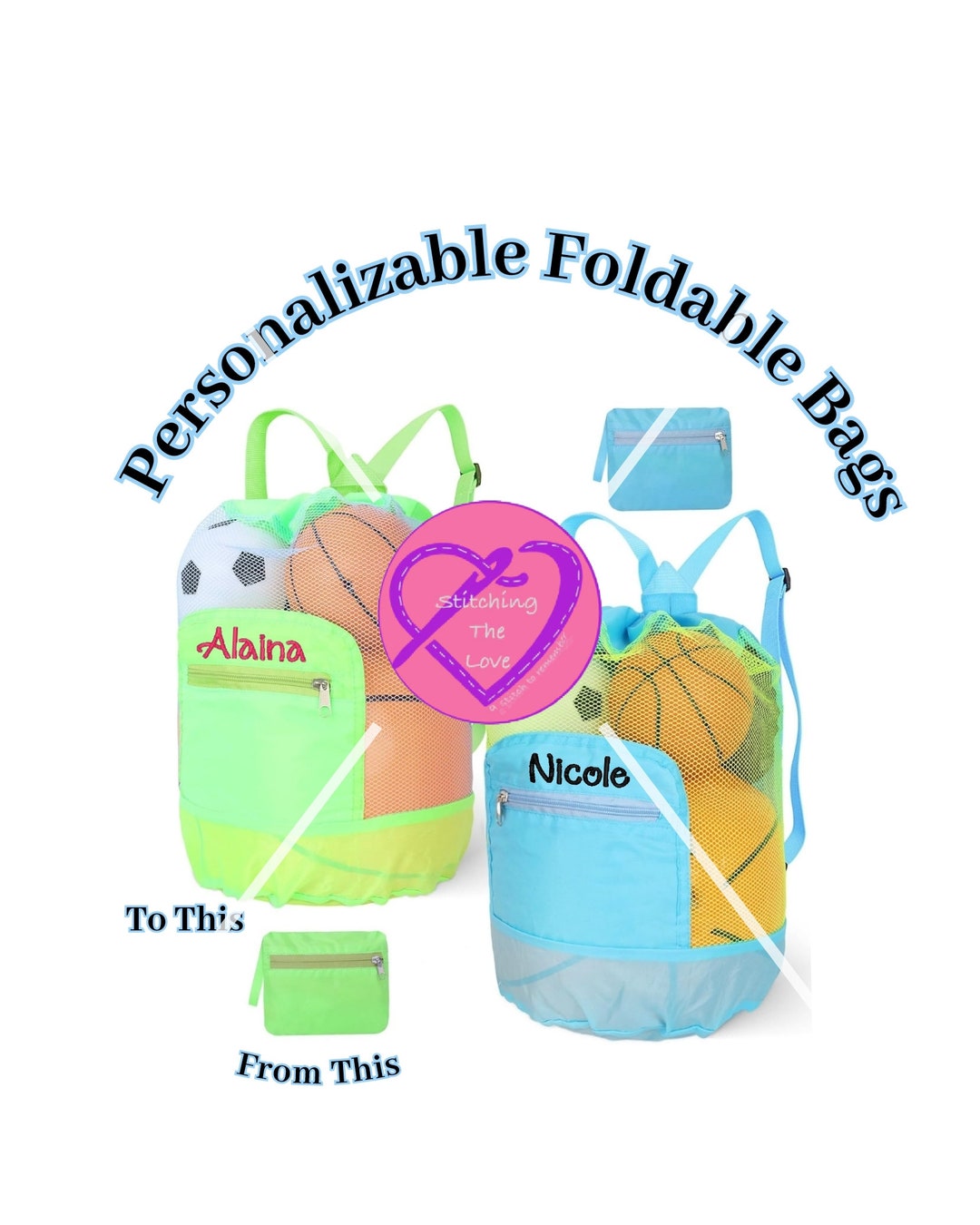 Personalized Collapsing Bag|embroidered Backpack Mesh Bag|beach Bag ...