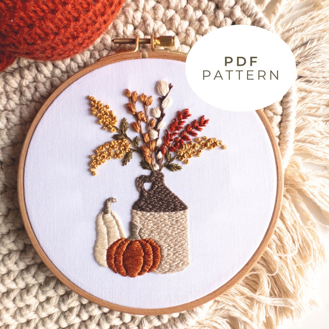 Fall Floral Embroidery Pattern Autumn Embroidery Designs Floral Pumpkin ...