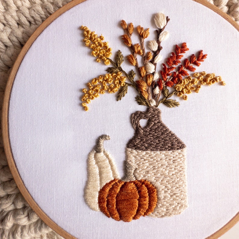 Fall Floral Embroidery Pattern Autumn Embroidery Designs Floral Pumpkin ...