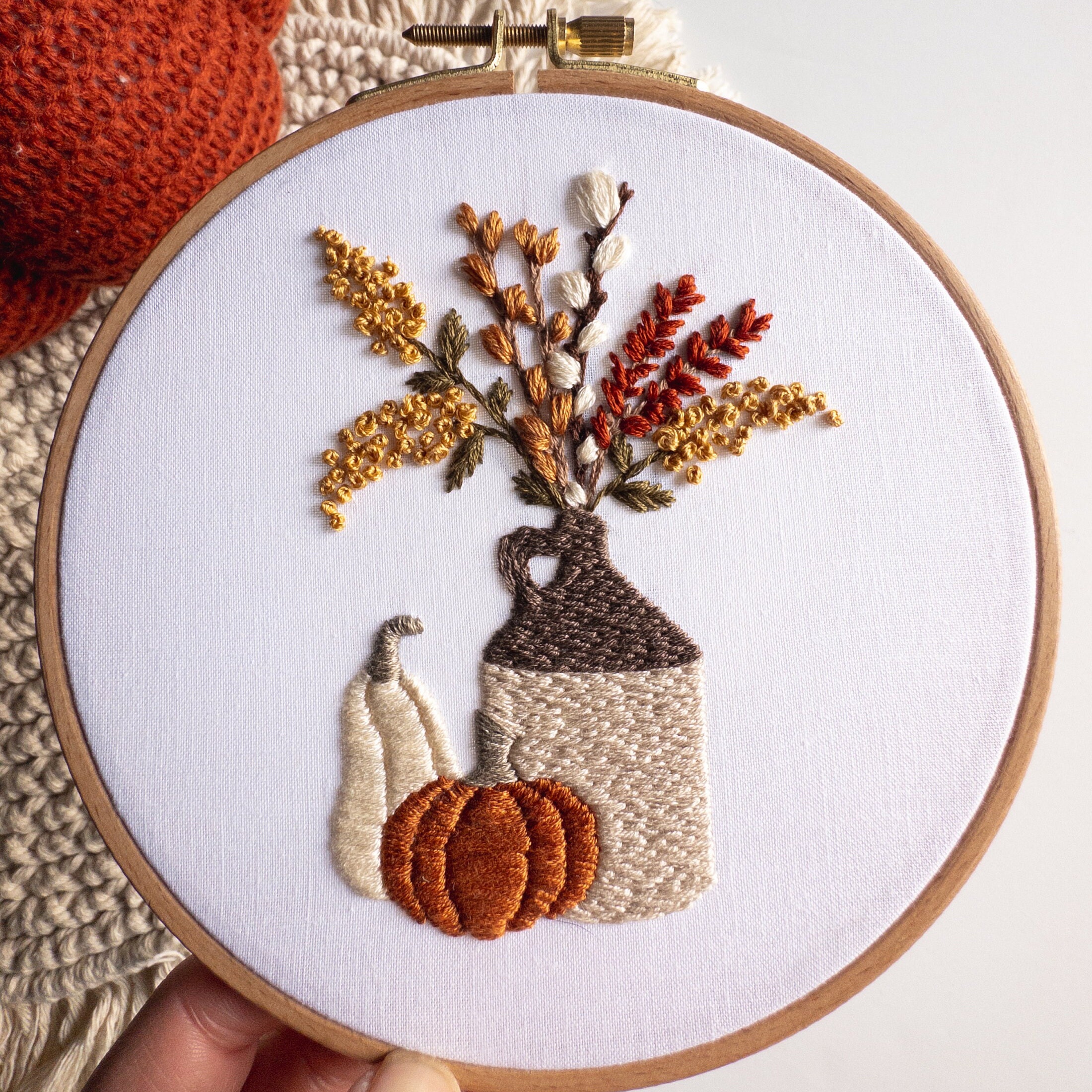 Autumn Floral Embroidery Pattern | Fall Pumpkin Embroidery Design - Etsy