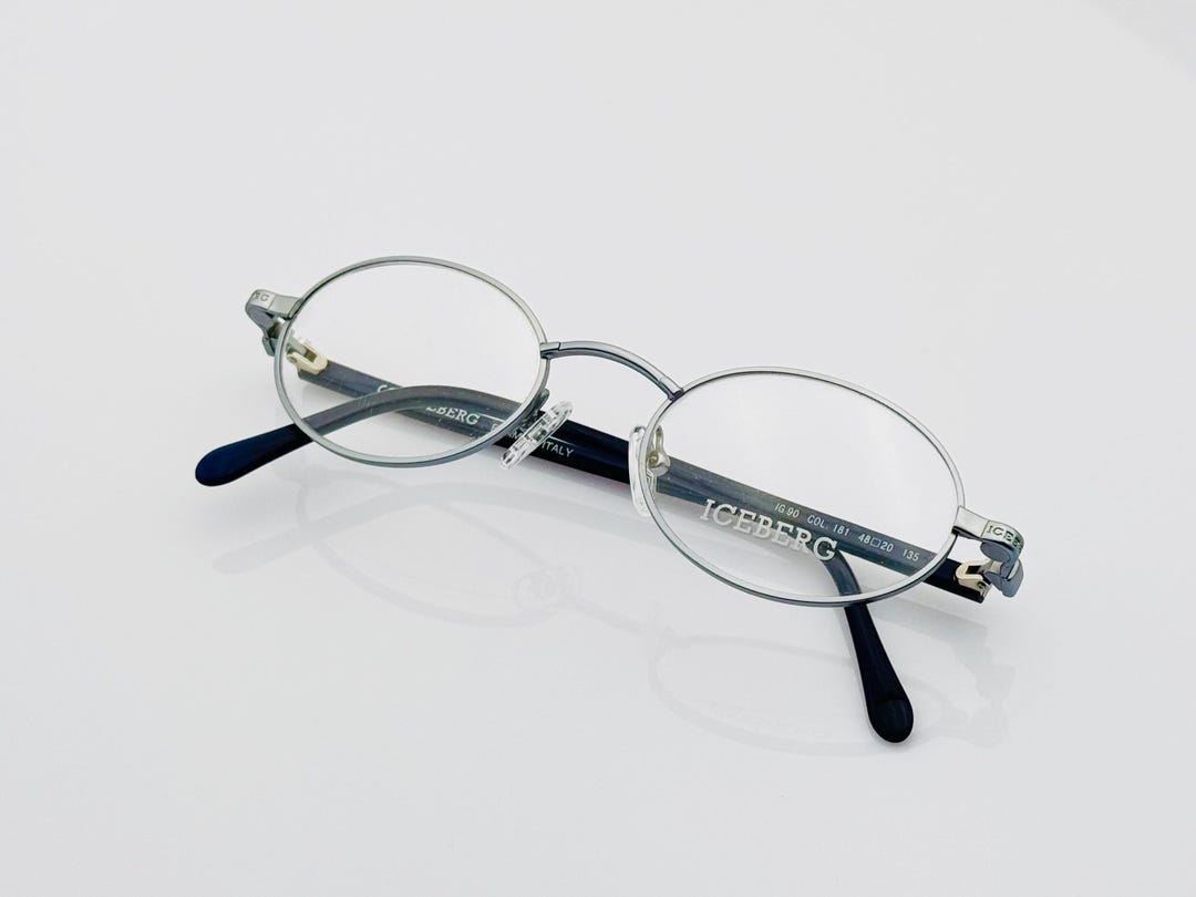 ICEBERG IG90 Vintage Oval Eyeglasses, Blue and Silver Unique Slim ...