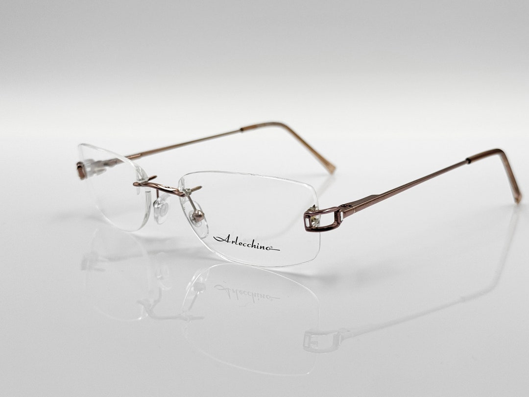 Arlecchino Vintage Eyeglasses, 90s Light Bronze Rimless Glasses Frame ...