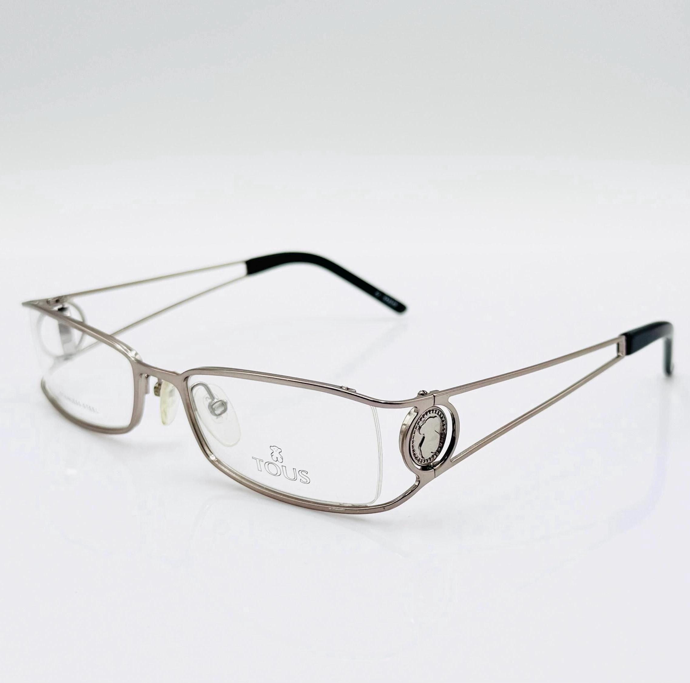 TOUS Y2K Rectangle Eyeglasses, Unique Silver Optical Frame, Women’s ...
