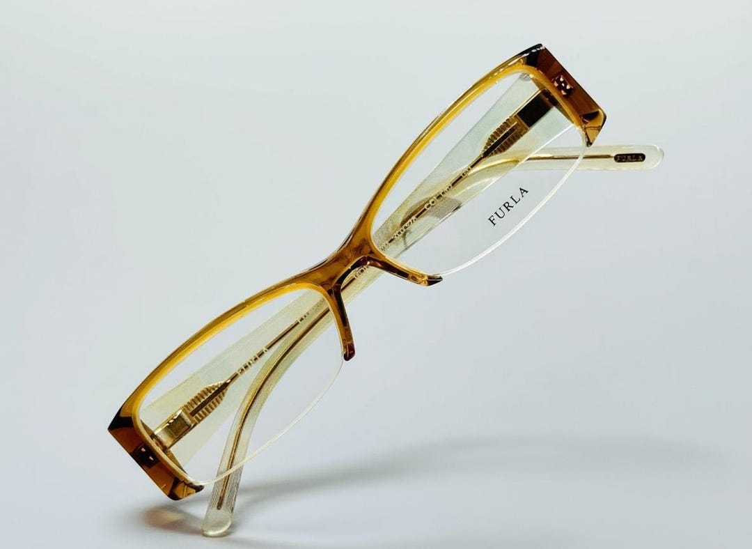 Furla Vivien VU4528 Vintage Rectangle Eyeglasses, Translucent Amber Y2K ...