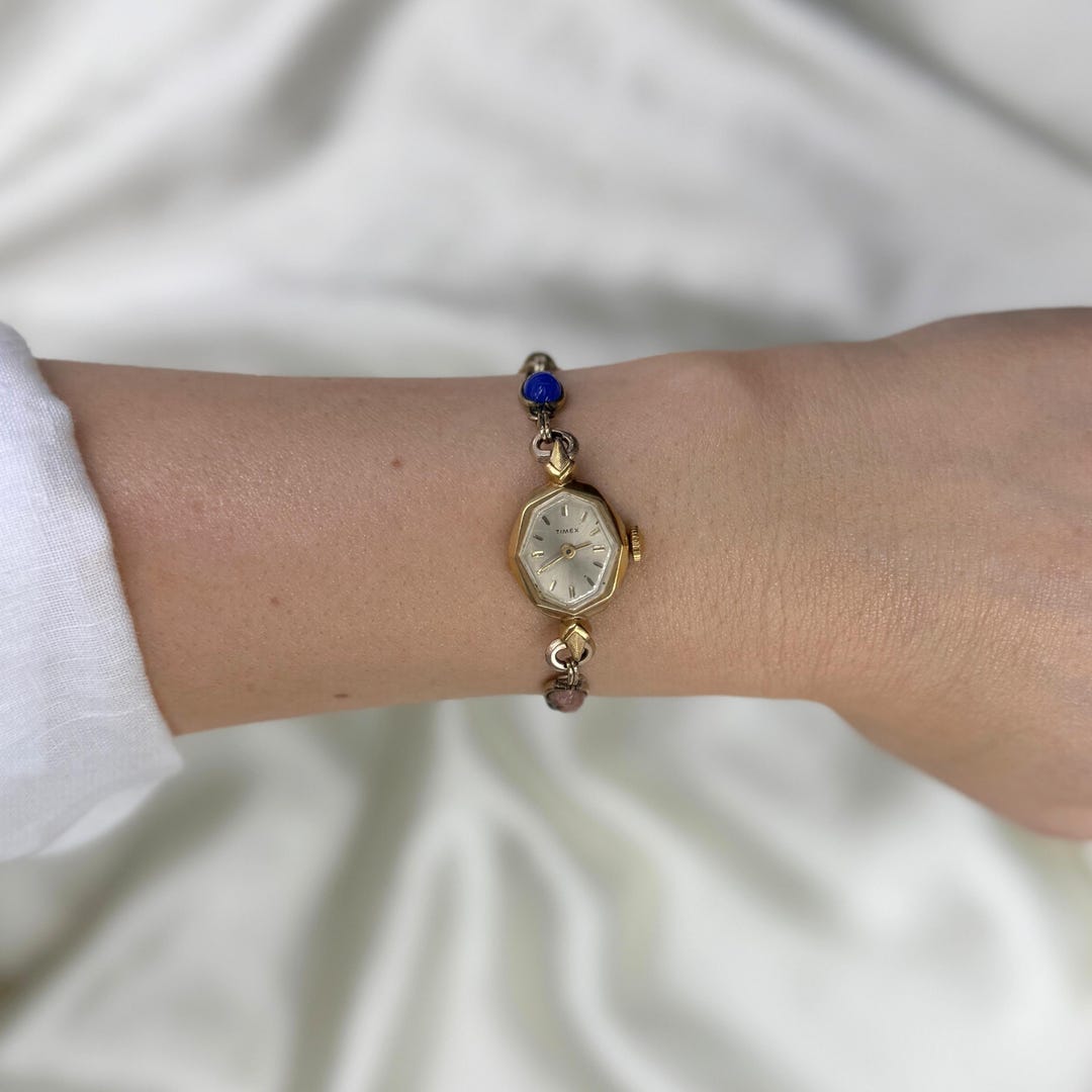 Vintage Timex Mechanical Watch With Gold Octagon Case and Scarab Gem ...