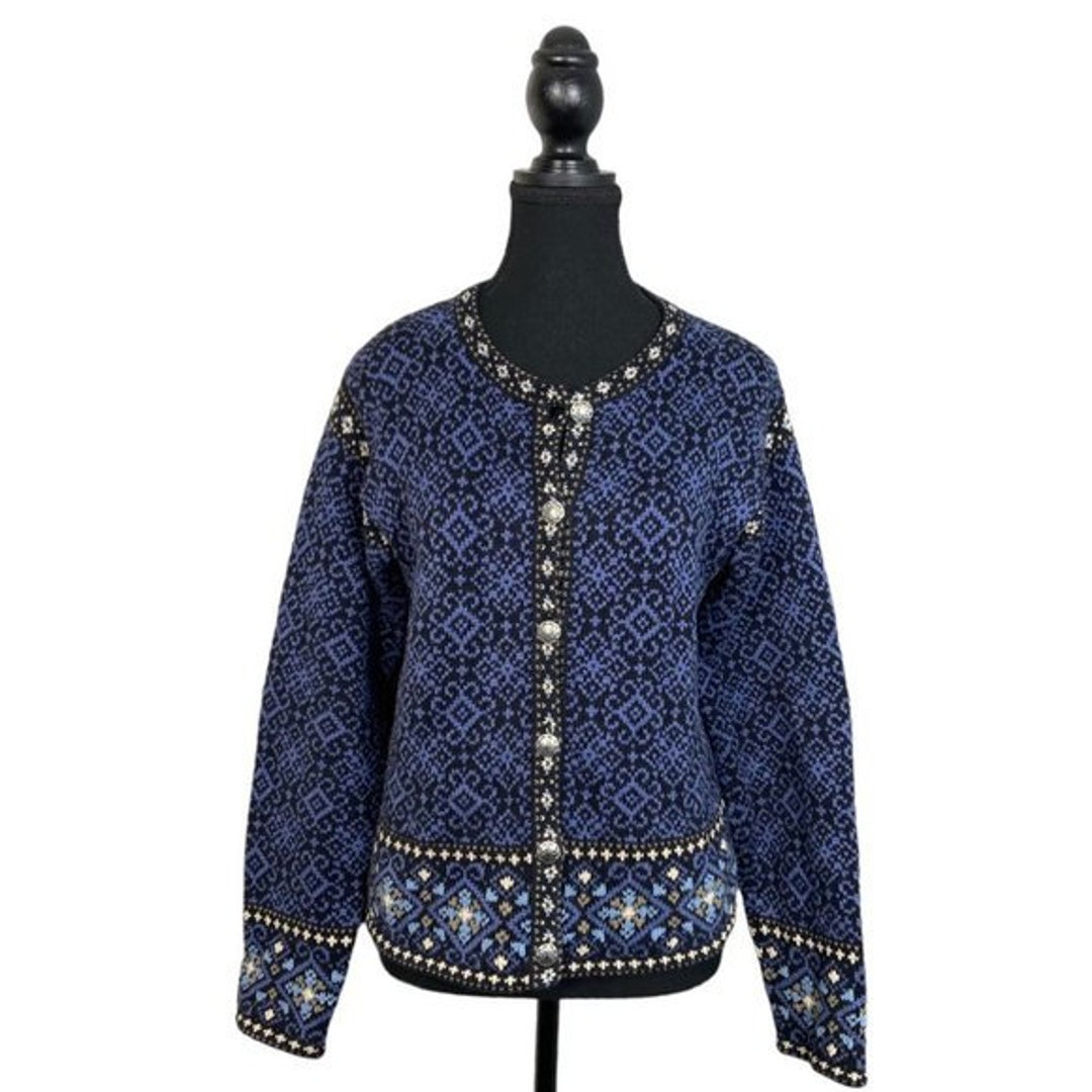 Vintage Nordic Style Cardigan Blue Patterned Embroidered Nomadic ...