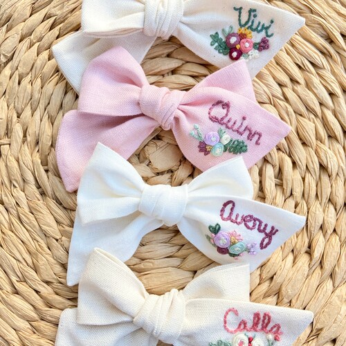 Initial Hand Embroidered Bow - Etsy