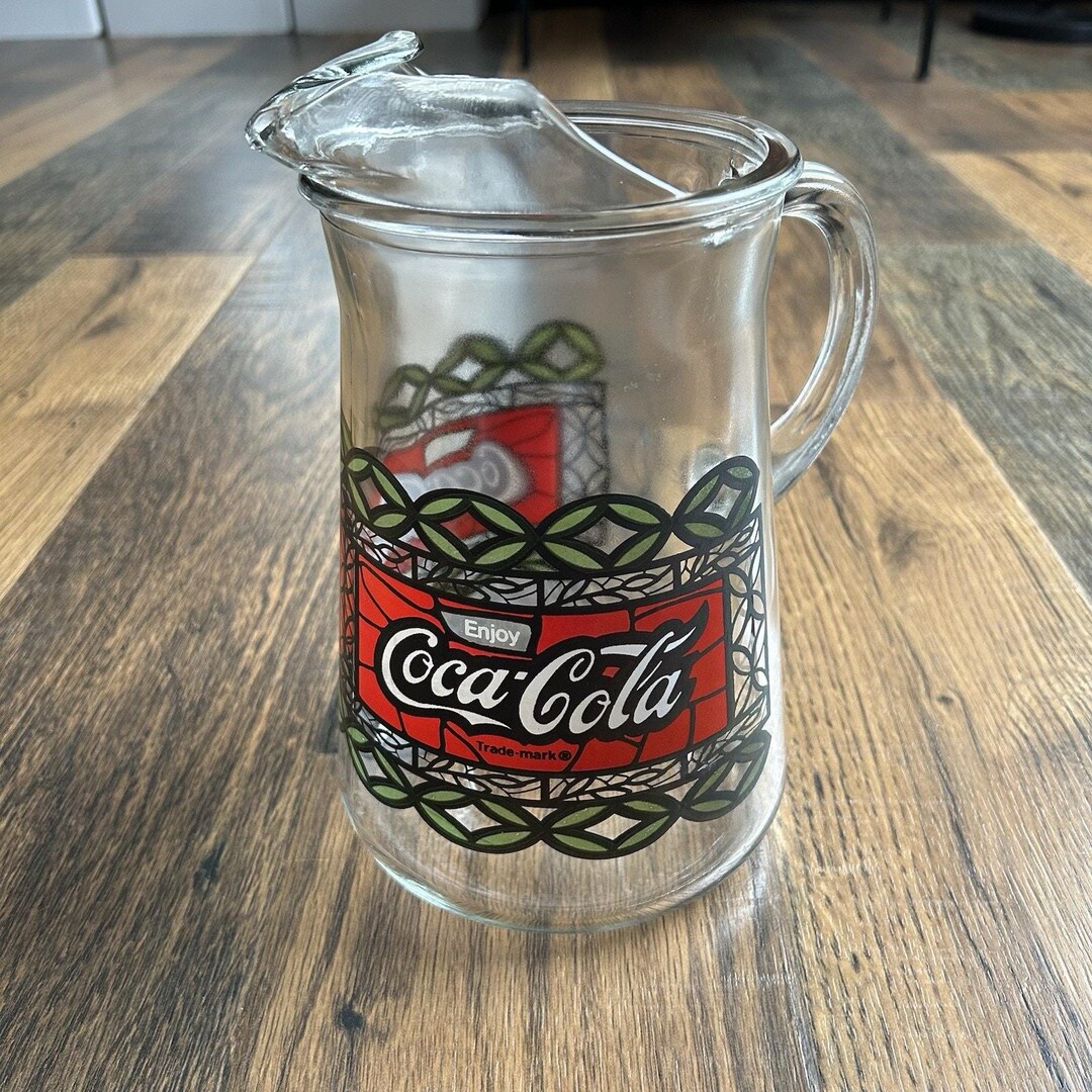 Vintage Coca-cola Glass Pitcher Stained Glass Design Retro Coke ...