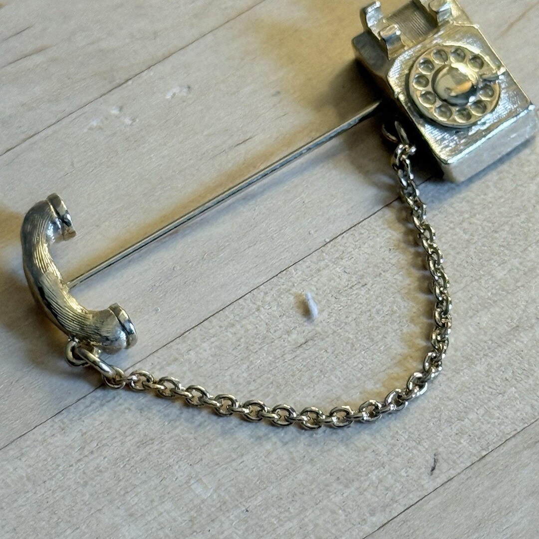 Vintage Avon Rotary Telephone Brooch Gold Tone Chain Pin Handset Phone ...